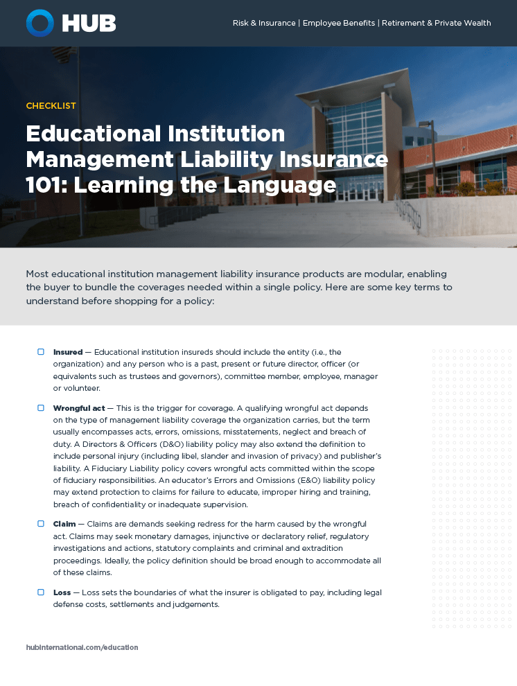 Educational Institution Management Liability Insurance | HUB International