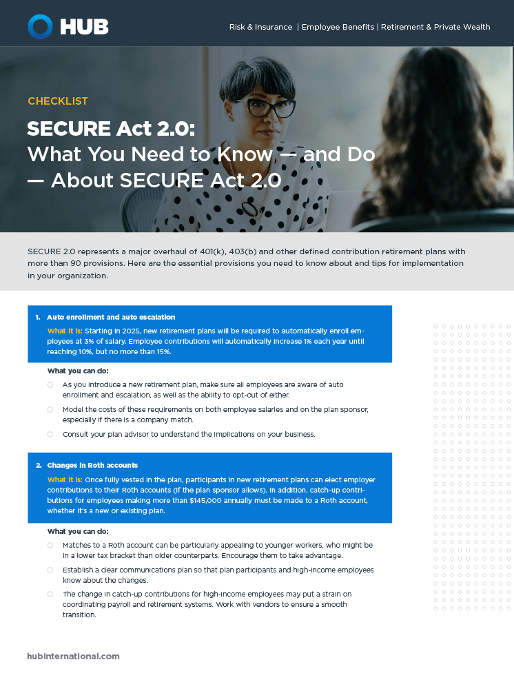 SECURE Act 2.0 Checklist | HUB International