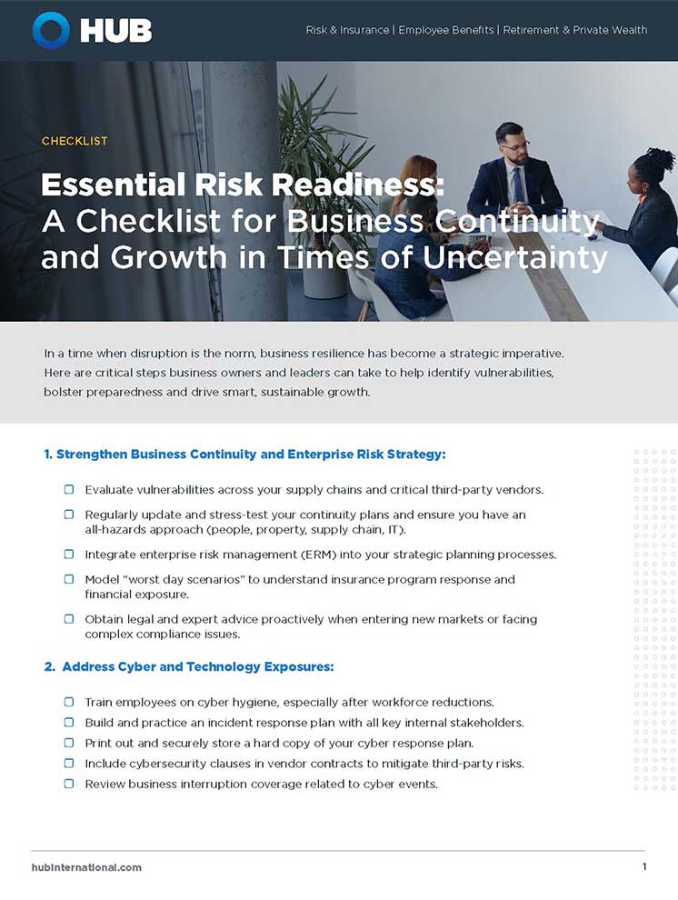 Essential Risk Readiness Checklist for Business Leaders | HUB International