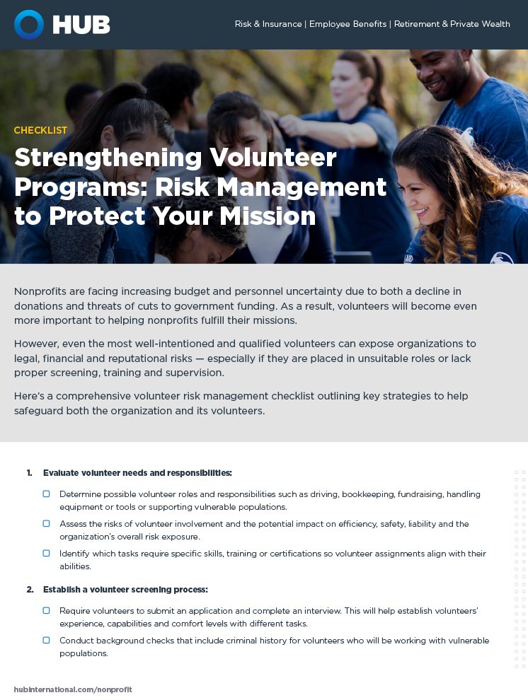 Nonprofit Volunteer Management Checklist | HUB International