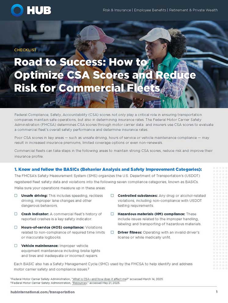 Transportation CSA Checklist | HUB International