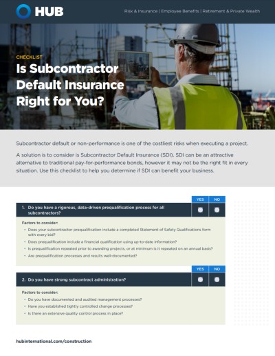 Subcontractor Default Insurance (SDI) Brokerage & Coverage | HUB ...